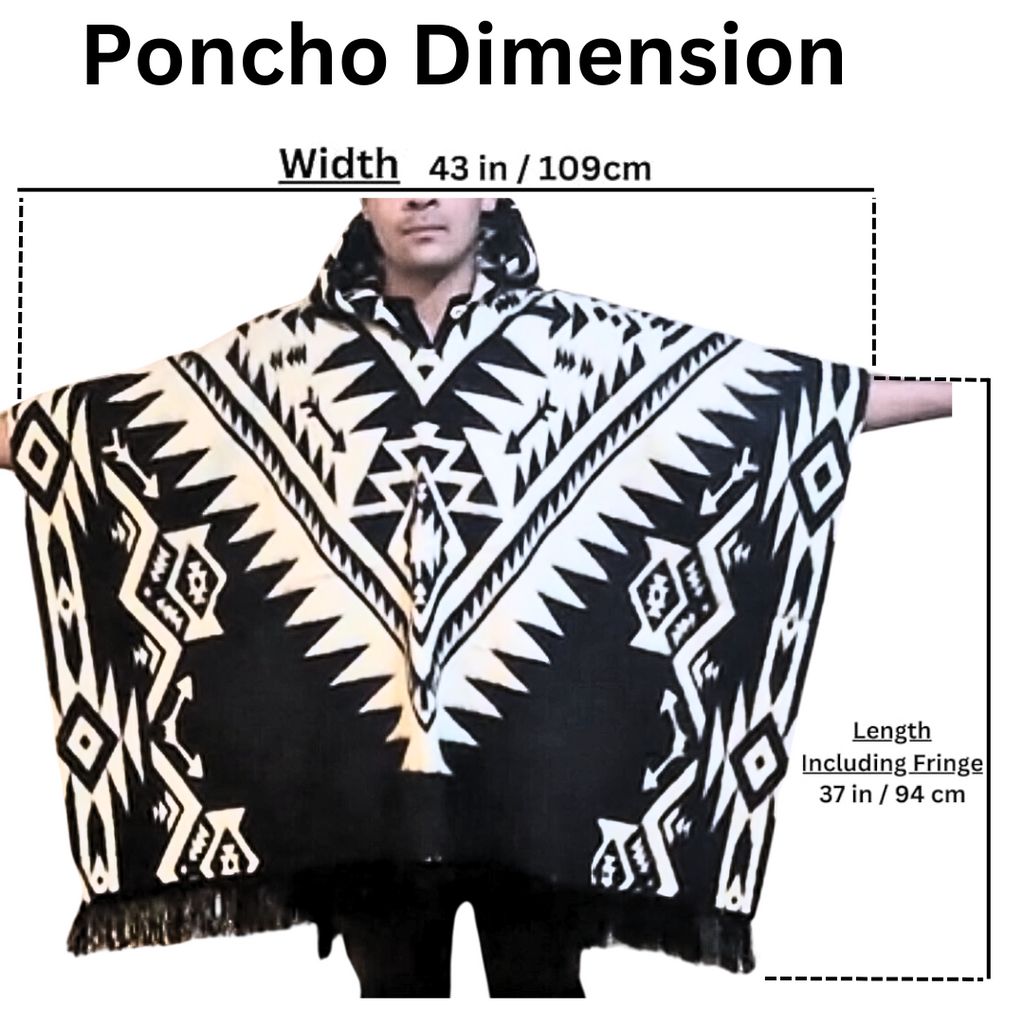 Alpaca Wool Poncho, Aztec Pattern, Hooded, Handmade in Ecuador - Black ...