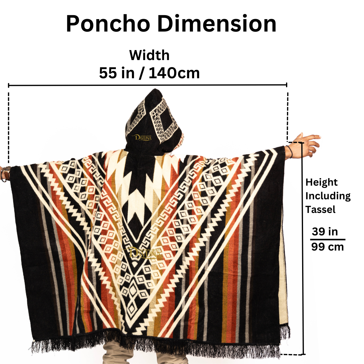 Alpaca Wool Poncho, Aztec Pattern Hooded, Handmade in Ecuador – DAVLINA